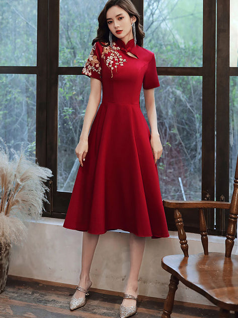 Embroidered Midi A-Line Qipao / Cheongsam Wedding Dress - IMALLURE ...