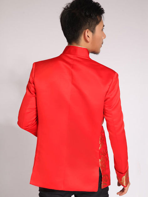 Red Woven Dragon Traditional Men's Wedding Jacket - IMALLURE – imallure